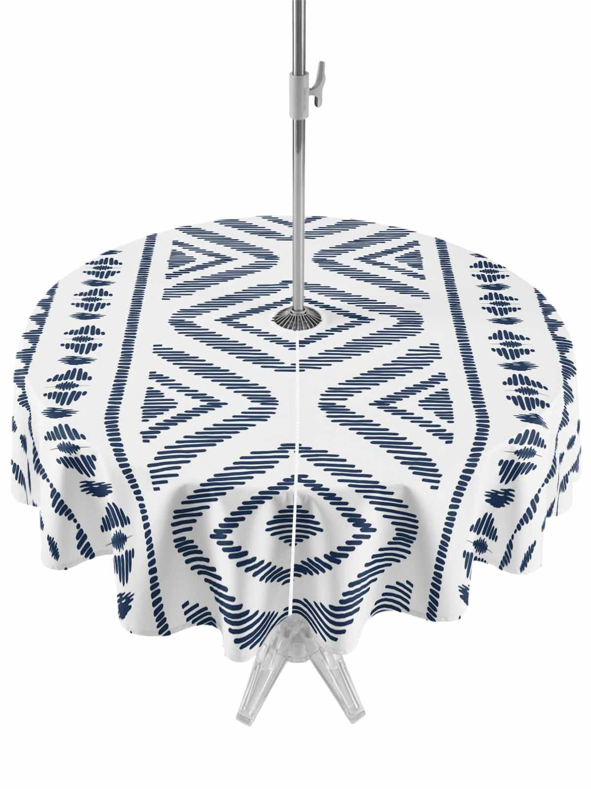 Blue Bohemian Round Outdoor Tablecloth with Umbrella Hole Vintage ...