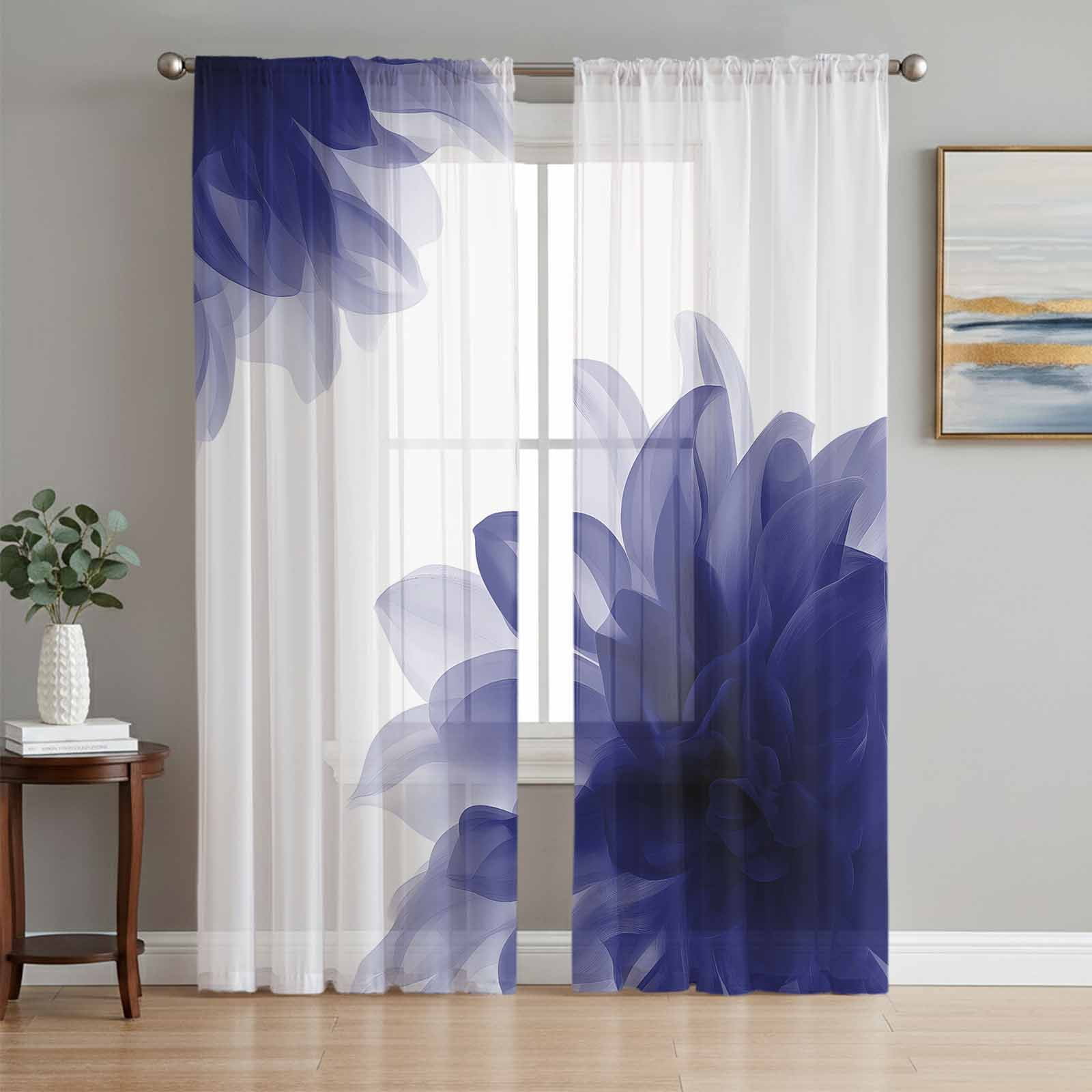 Blue Bohemian Sheer Curtains 84 Inch Length 2 Panels Set, Boho Modern ...