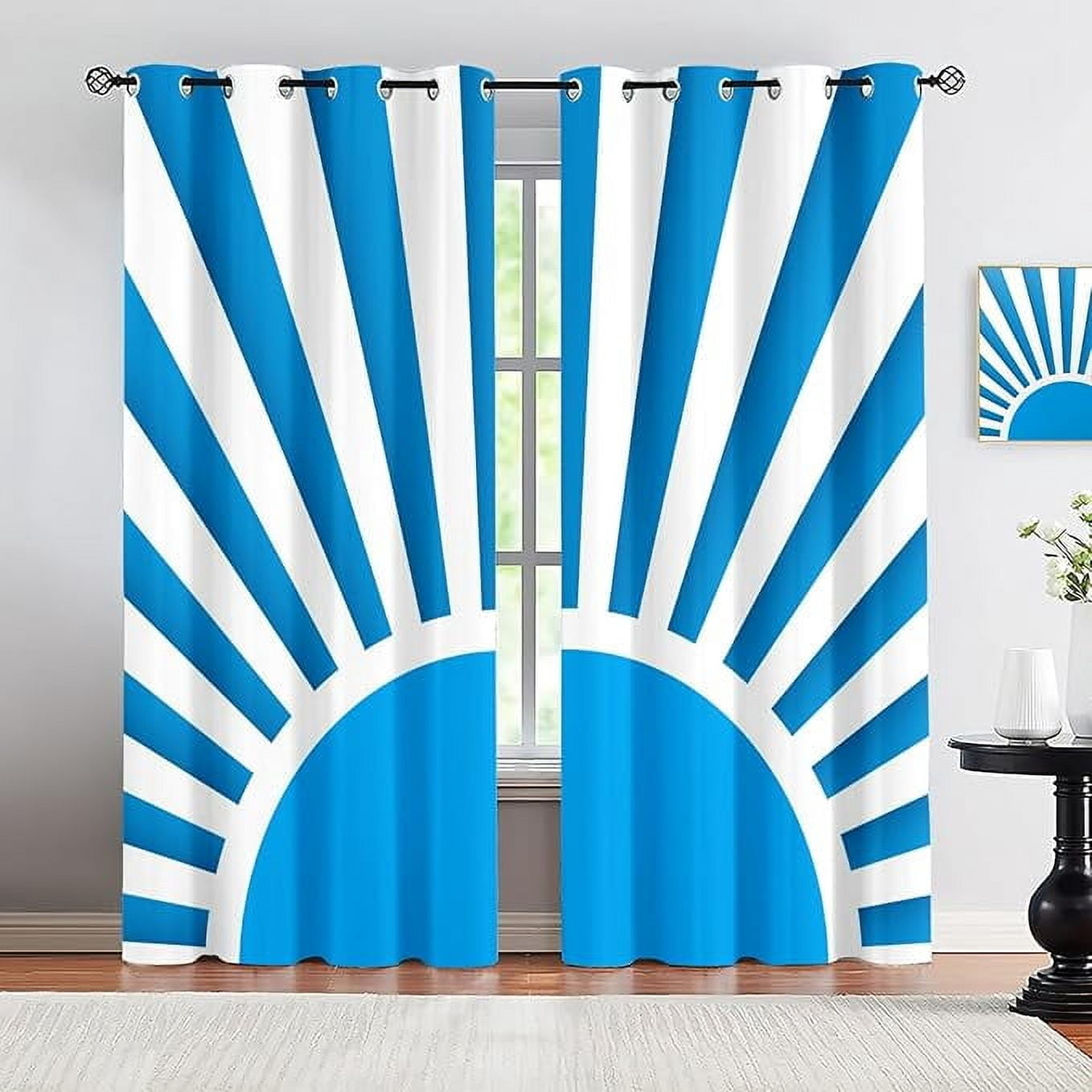 Blue Bohemian Style Blackout Curtains, Retro Abstract 70s Window ...