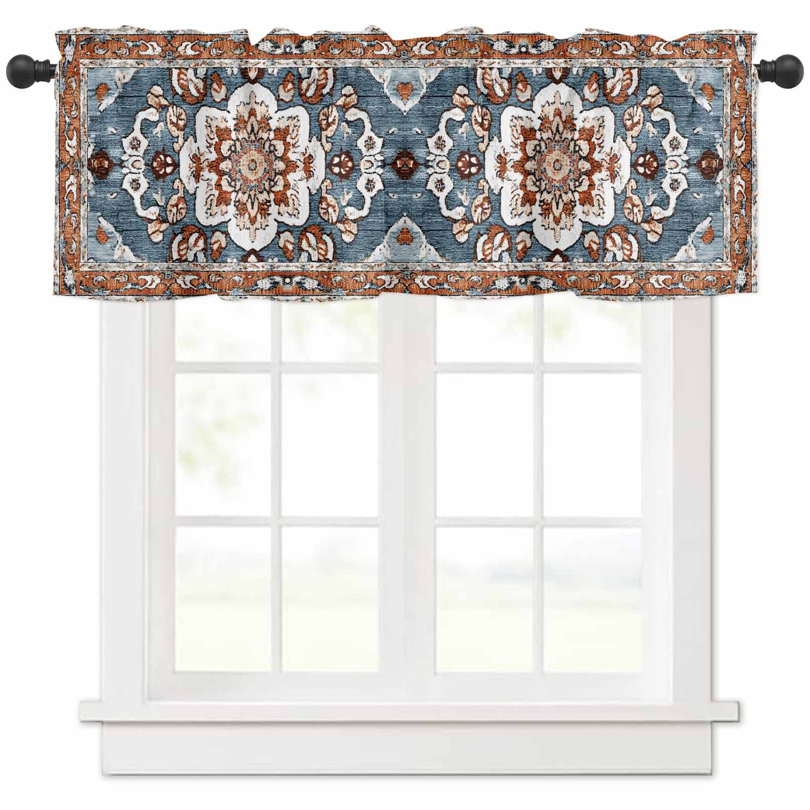 Blue Bohemian Valances for Windows Farmhouse Kitchen Curtains Valances ...
