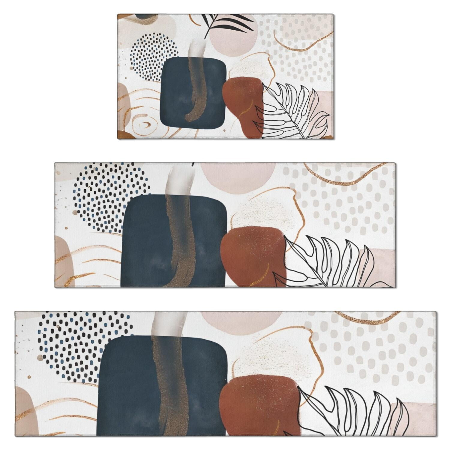 Blue Boho Abstract and Plant Pattern Kitchen Rugs Sets Of 3,Kitchen ...
