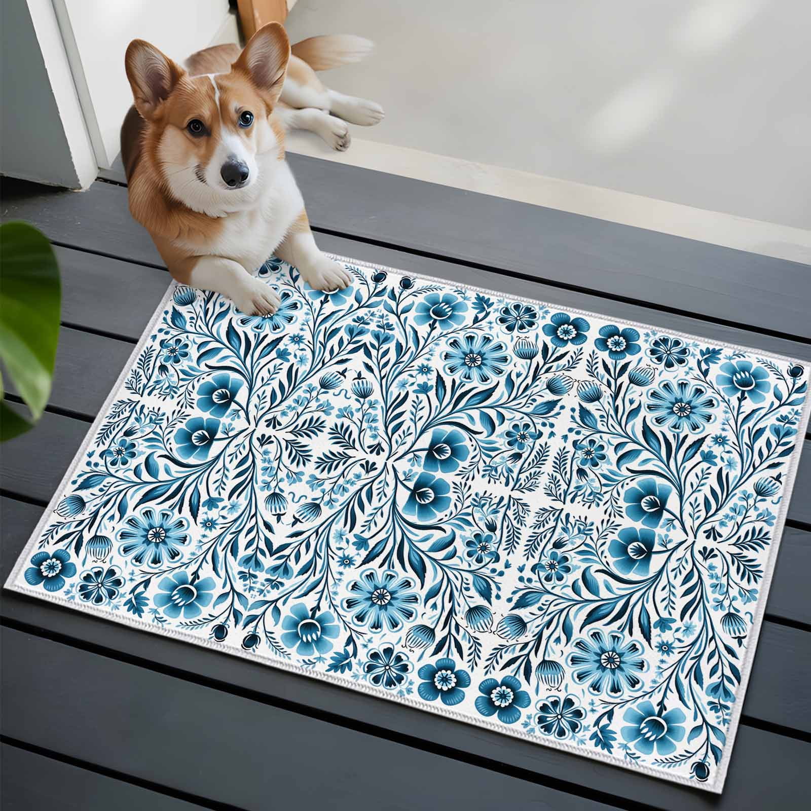 Blue Boho Bathroom Mat 2x3 FT, Non Slip Small Kitchen Mat, Ethnic ...