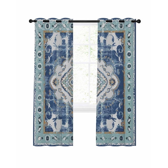 Blue Boho Blackout Curtains 84 Inches Long for Bedroom, Farmhouse ...