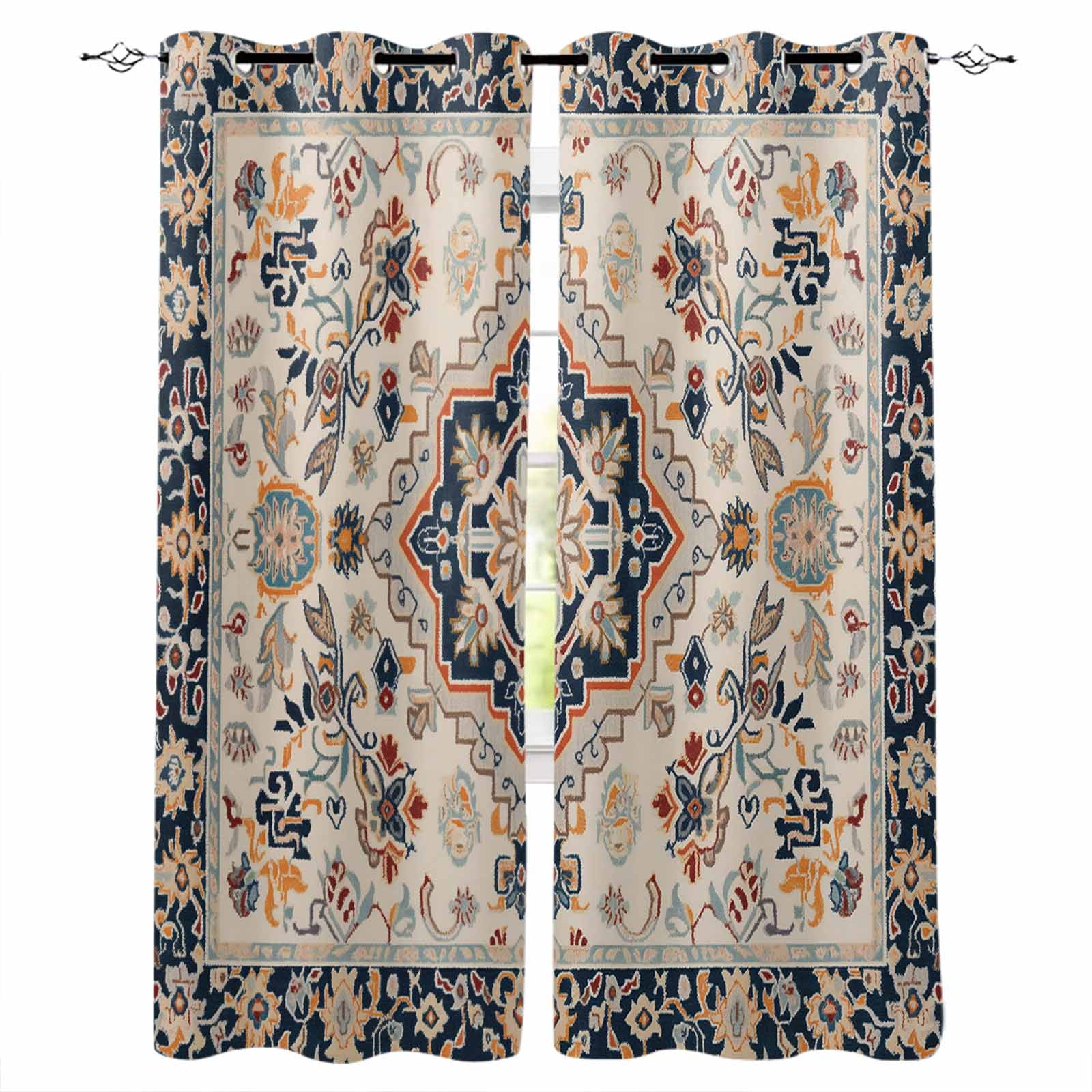 Blue Boho Blackout Curtains 84 Inches Long, Ethnic Vintage Mexican ...