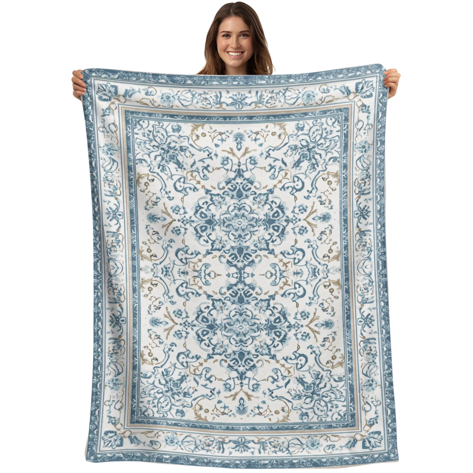 Blue Boho Blanket Soft Cozy Warm Throw Blanket for Couch, Plush Fuzzy ...
