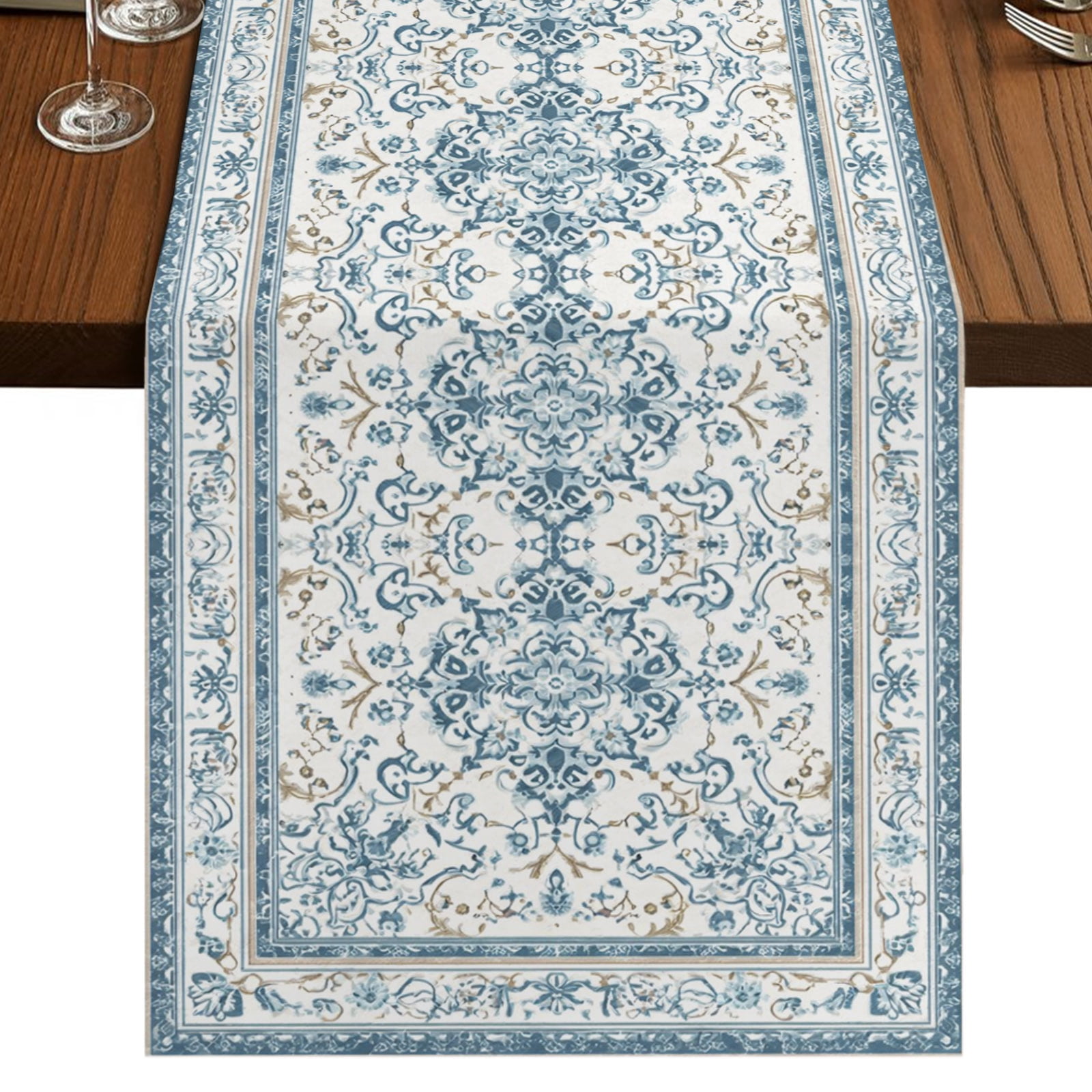 Blue Boho Burlap Cotton Table Runner 13x36 Inches Short, Farmhouse ...