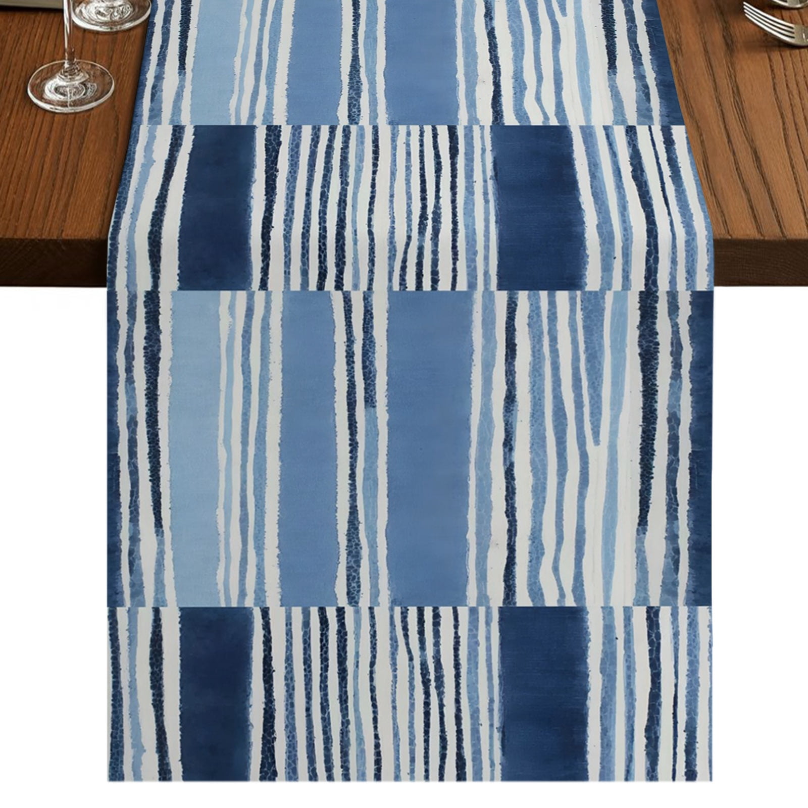 Blue Boho Burlap Cotton Table Runner 13x48 Inches Long, Farmhouse ...