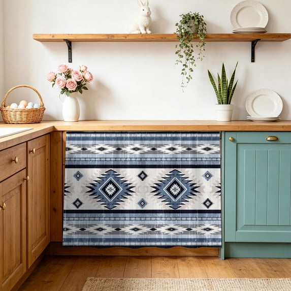 Blue Boho Cabinet Curtains 28''x35.4'', Southwestern Ethnic Aztec Retro ...