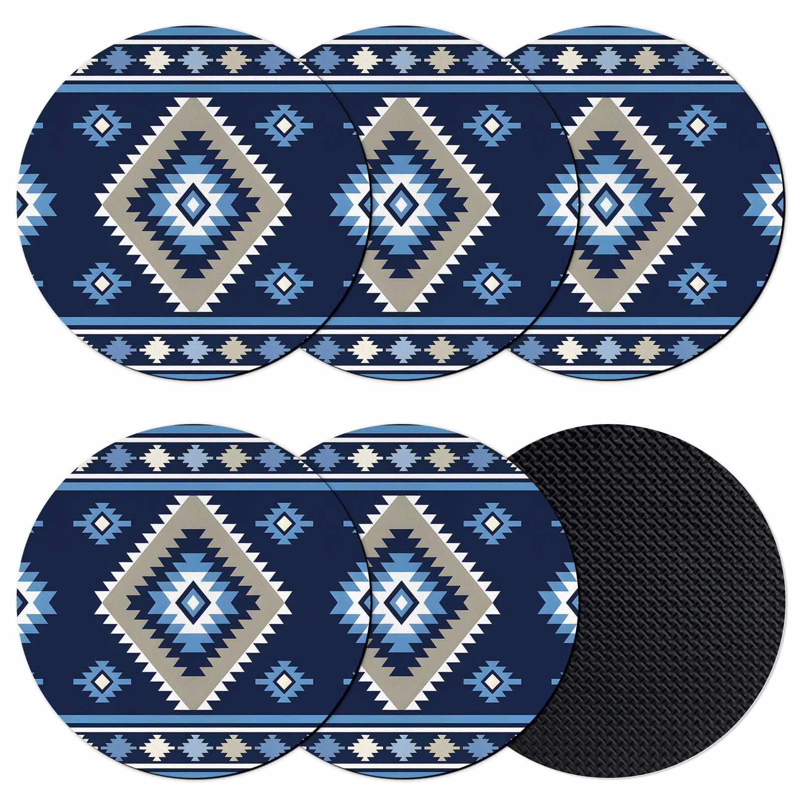 Blue Boho Coasters Set of 6, Absorbent Coasters for Drinks, Farmhouse ...