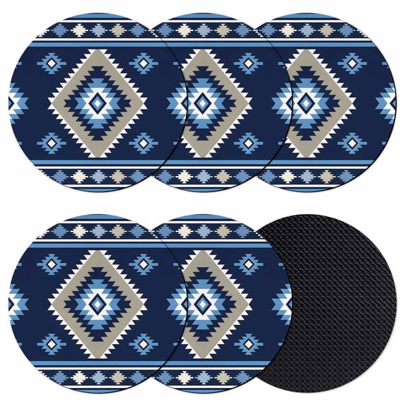 Blue Boho Coasters Set of 6, Absorbent Coasters for Drinks, Farmhouse ...