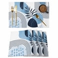 Blue Boho Cotton Linen Placemats Set of 6, Medieval Leaves Geometric ...