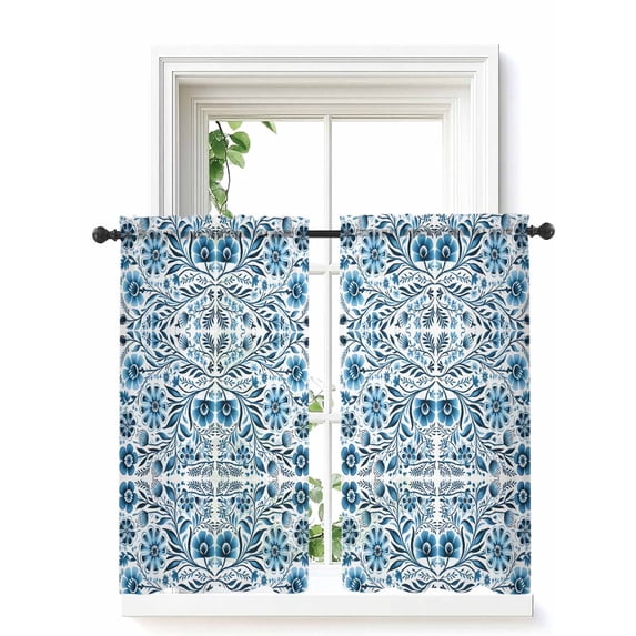 Blue Boho Curtains 45 Inch Length,Sheer Curtains for Bedroom Living ...