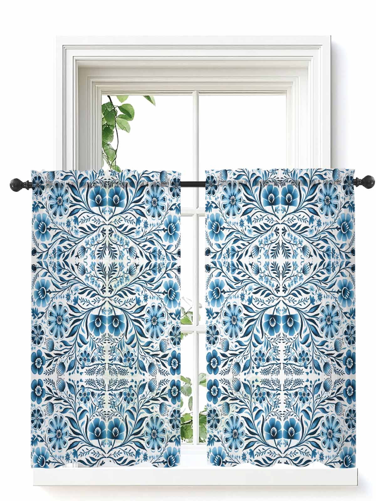 Blue Boho Curtains 54 Inch Length,Sheer Curtains for Bedroom Living ...