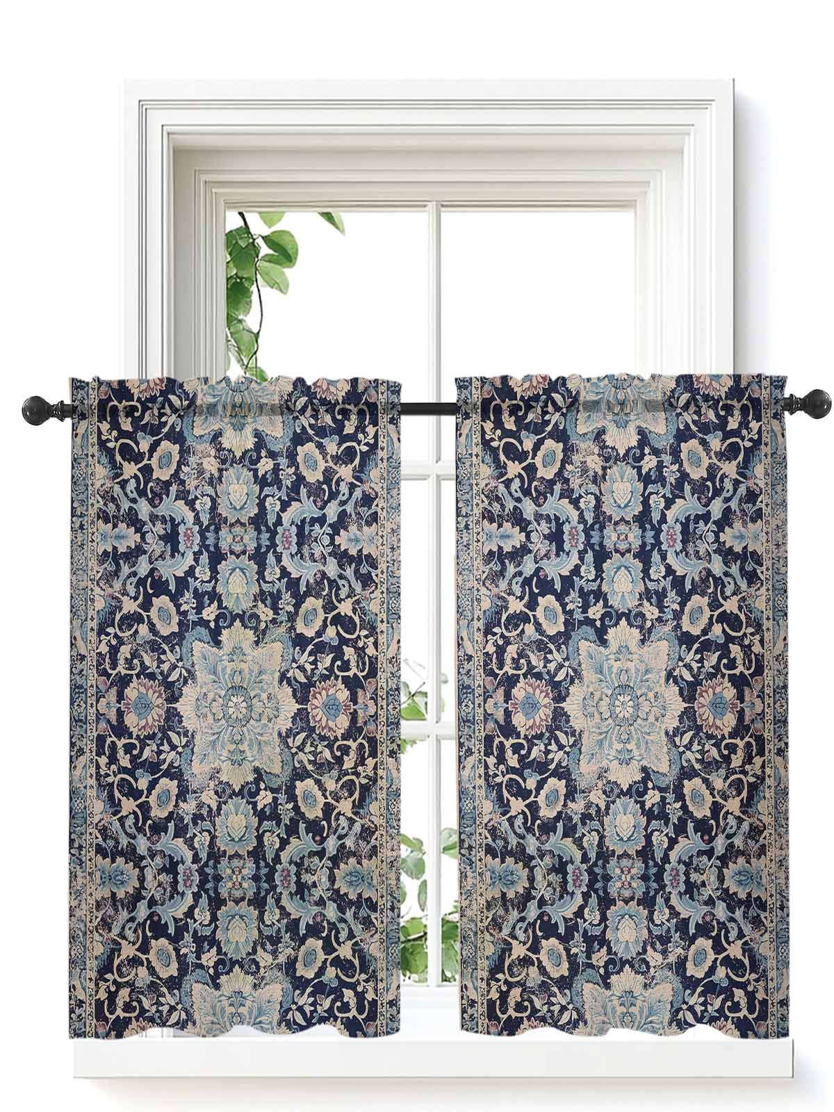 Blue Boho Curtains 54 Inch Length, Sheer Curtains for Bedroom Living ...