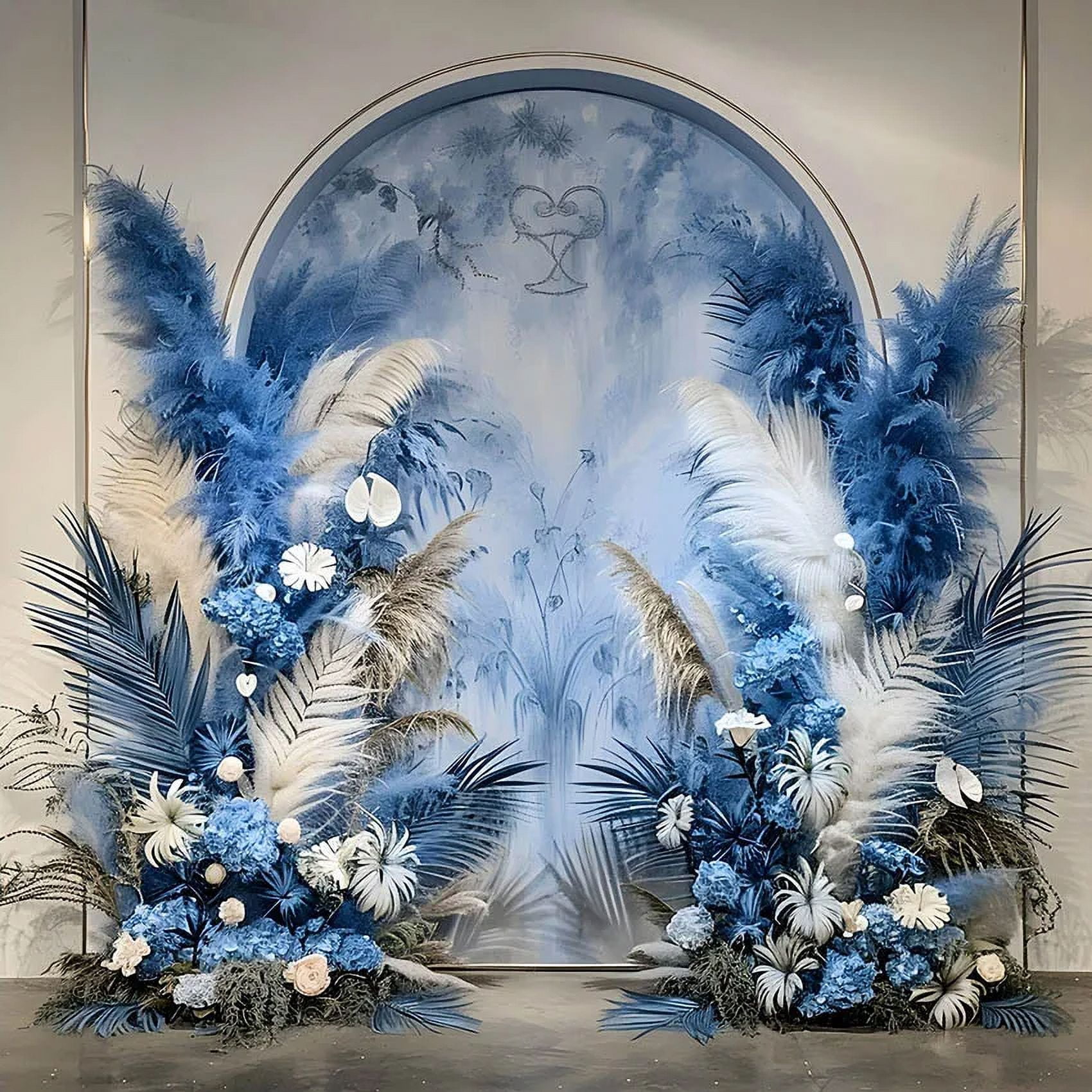 Blue Boho Floral Arch Wall Adult Birthday Wedding Maternity Portrait r ...