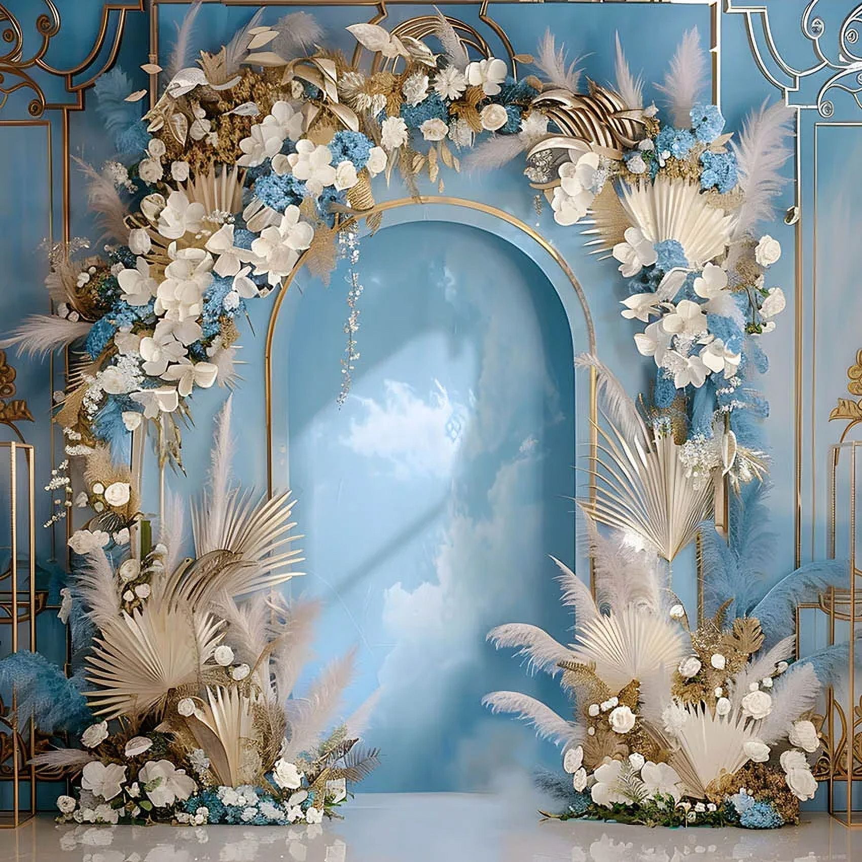 Blue Boho Floral Arch Wall Adult Birthday Wedding Maternity Portrait r ...