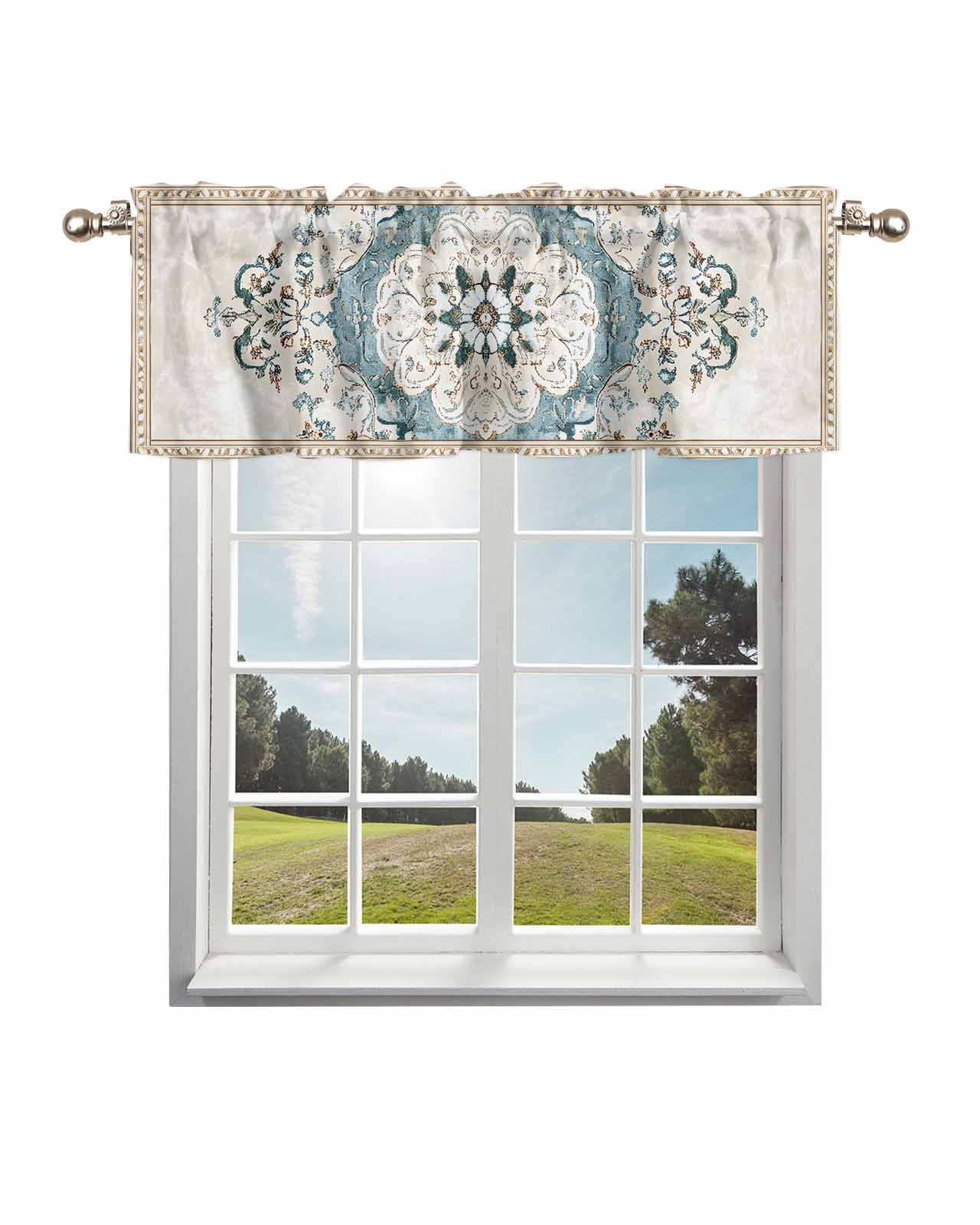 Blue Boho Floral Curtain Valance for Windows/Living Room/Kitchen ...