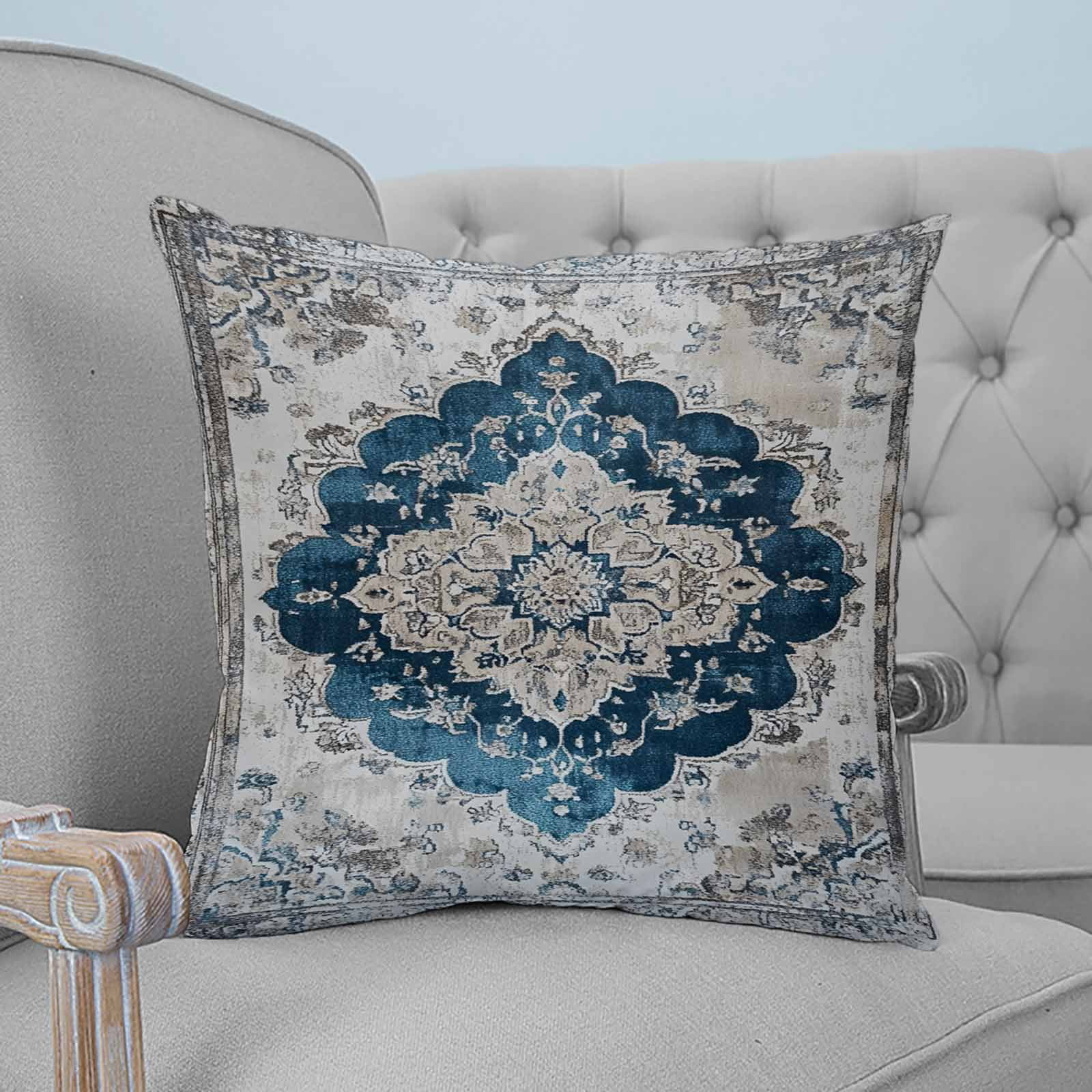Blue Boho Floral Decorative Pillowcase 18''x18'', Vintage National ...
