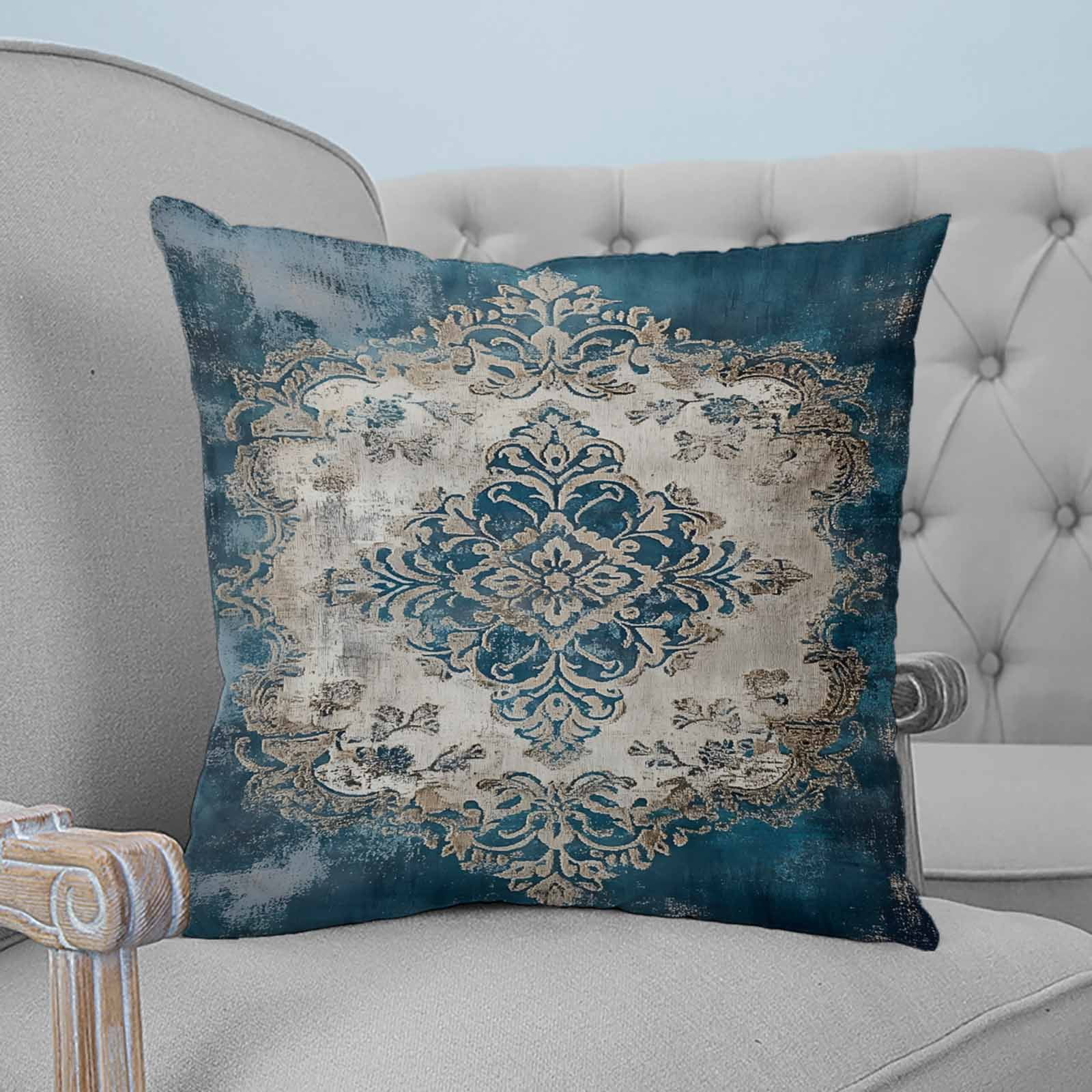 Blue Boho Floral Decorative Pillowcase 20''x20'', Vintage National ...