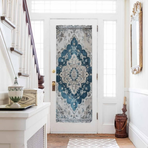 Blue Boho Floral Door Curtains for Door Window, French Sidelight Front ...