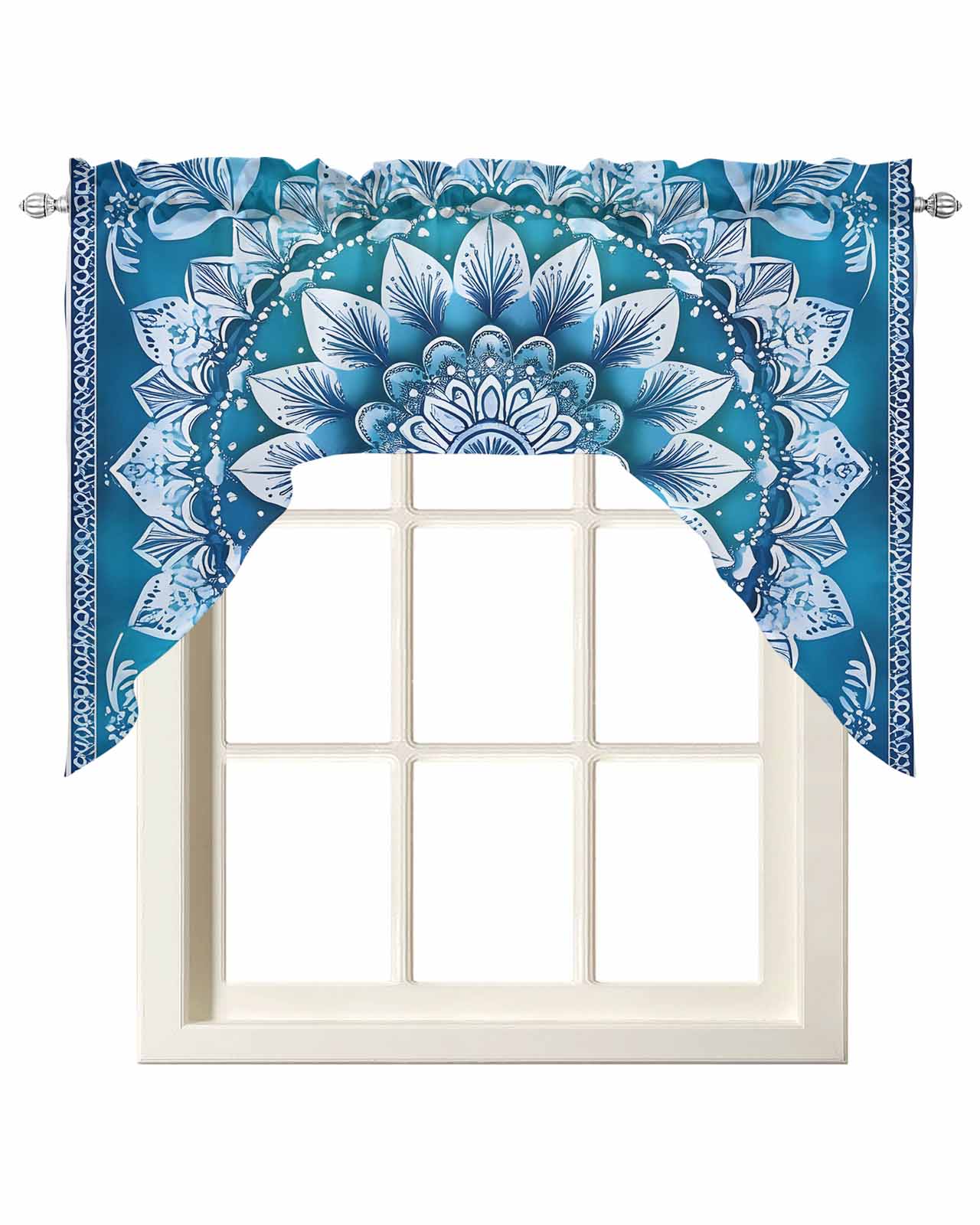 Blue Boho Floral Kitchen Swag Valances for Windows, Ethnic Tribal ...