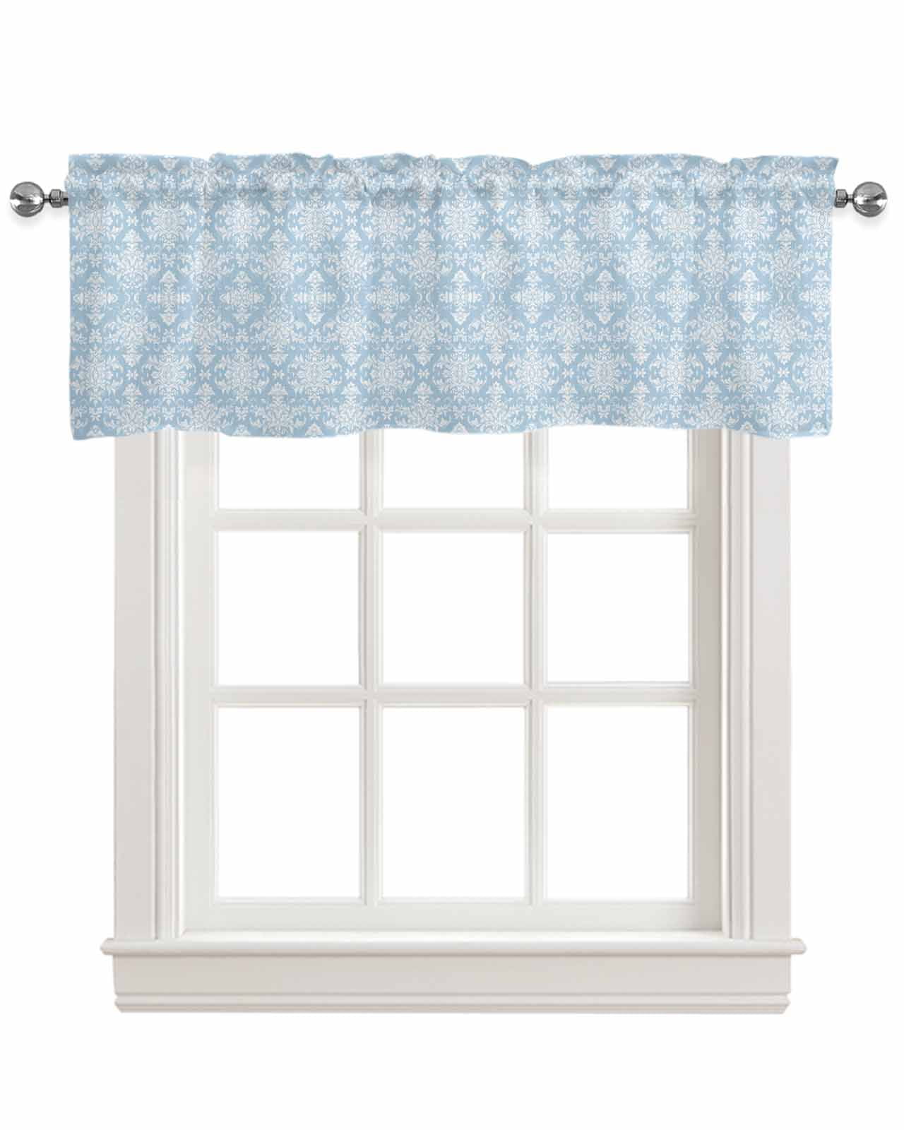 Blue Boho Floral Kitchen Valances for Windows Farmhouse Linen Window ...