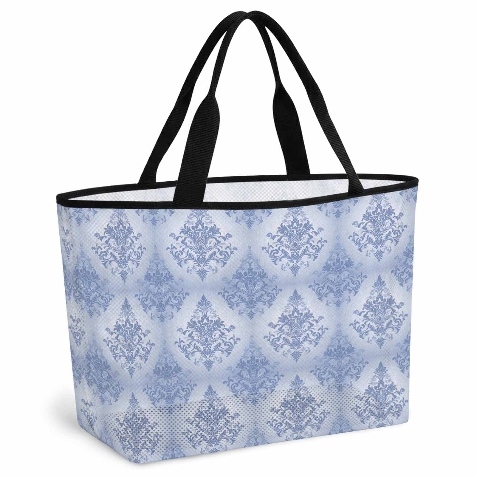 Blue Boho Floral Mesh Beach Bag for Women Men,Large Beach Tote ...