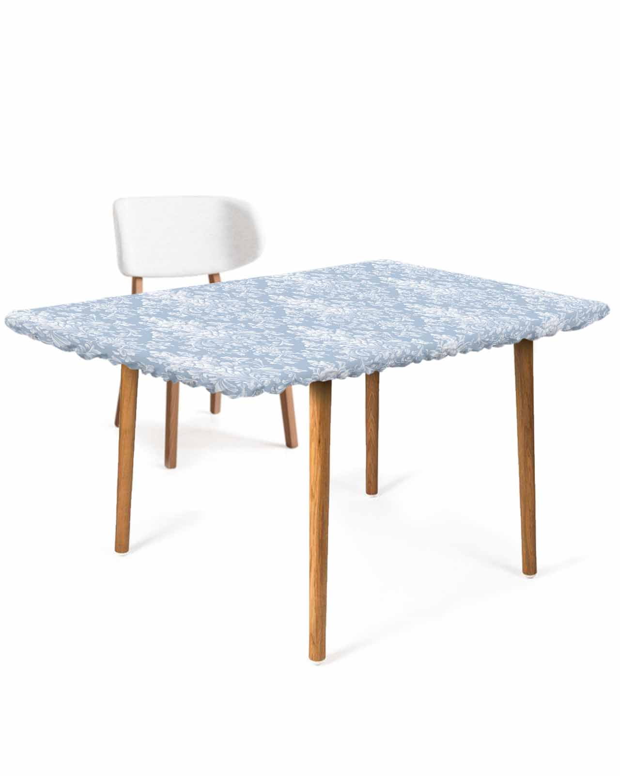 Blue Boho Floral Rectangle Tablecloth, Waterproof Elastic Fitted Table ...