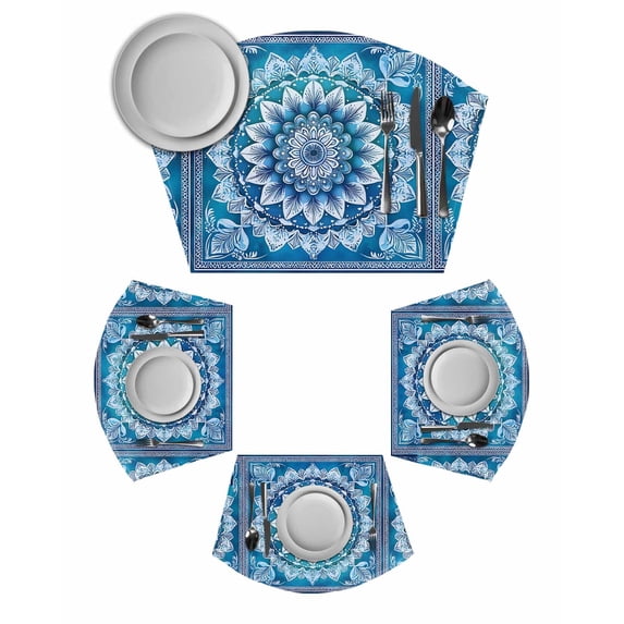 Blue Boho Floral Round Table Placemats Set of 6 Wedge Placemats, Ethnic ...