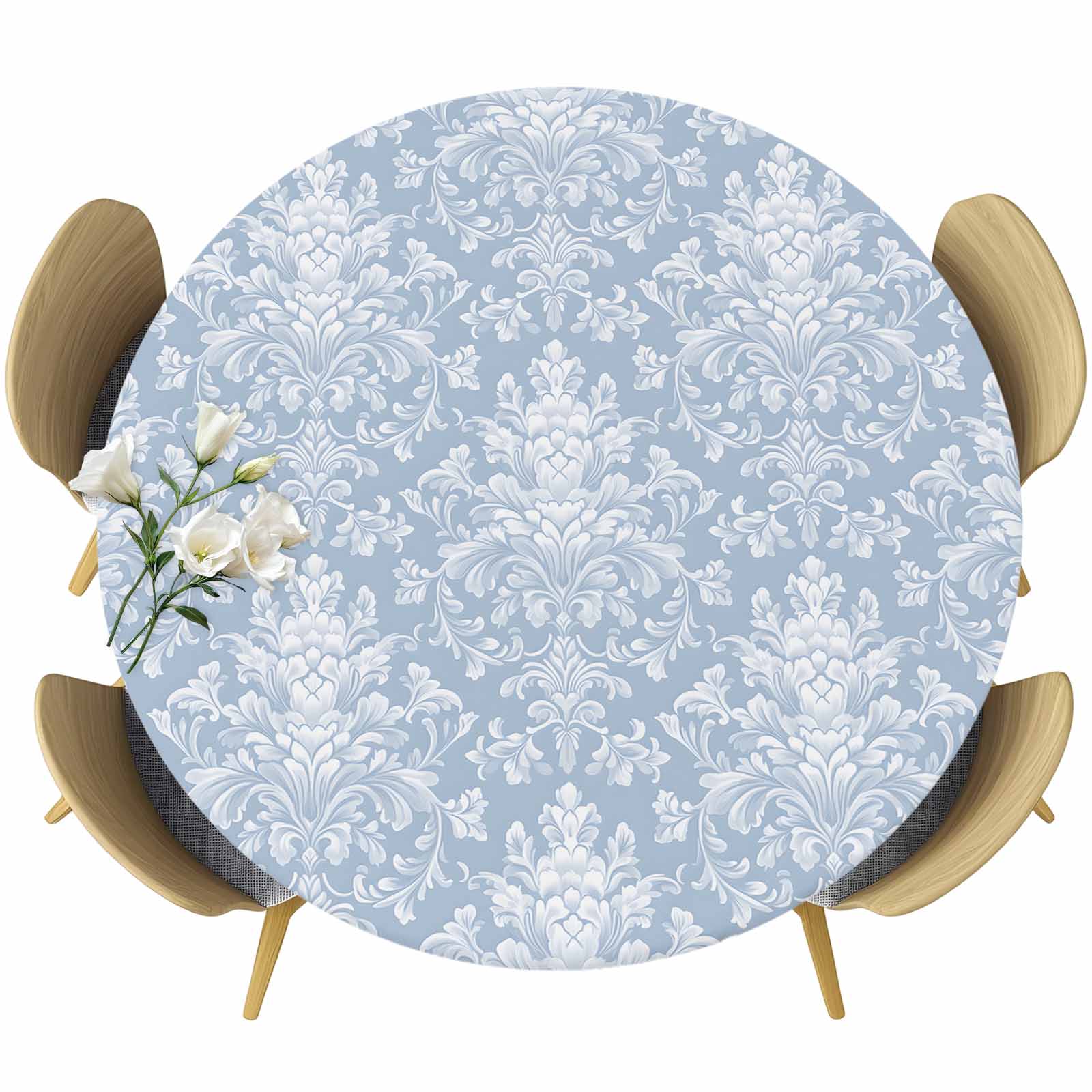 Blue Boho Floral Round Tablecloth 36-44 Inch Round Fitted Table Cloth ...