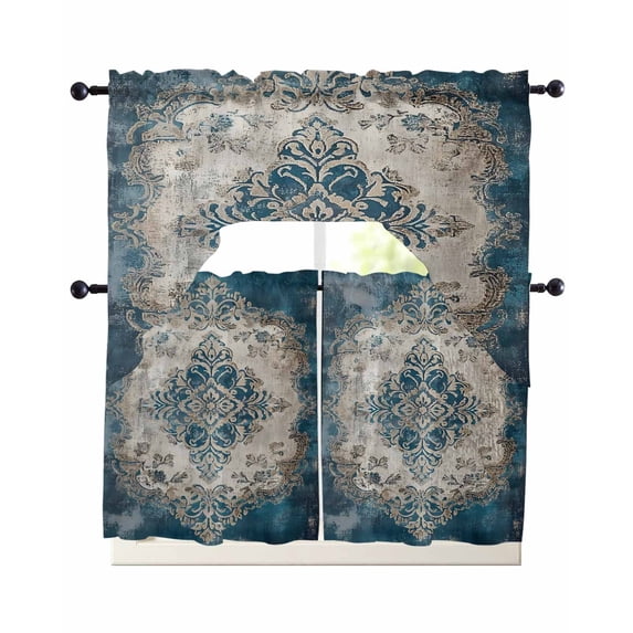 Blue Boho Floral Swag Curtains for Living Room/Bedroom Windows, Vintage ...