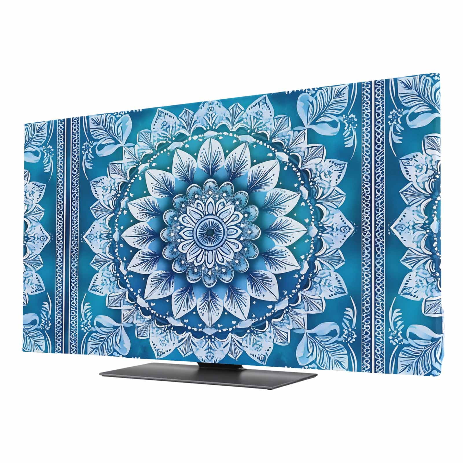 Blue Boho Floral TV Cover for 50 Inch Screen,Stretch Fabric Dustproof ...