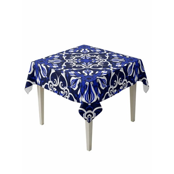 Blue Boho Floral Table Cloth, Abstract Oriental Bohemian Flower ...