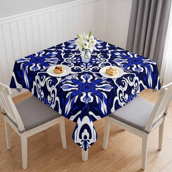 Blue Boho Floral, Table Cloth Waterproof Tablecloths, Abstract Oriental ...