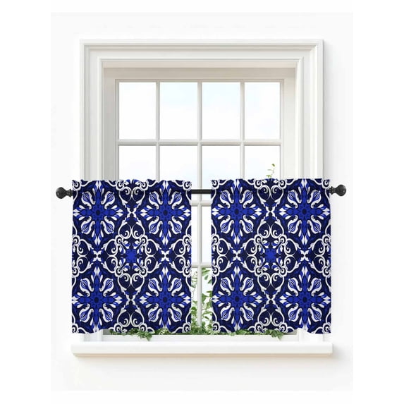Blue Boho Floral,Tier Curtains 24 Inch Length,Sheer Curtains for ...