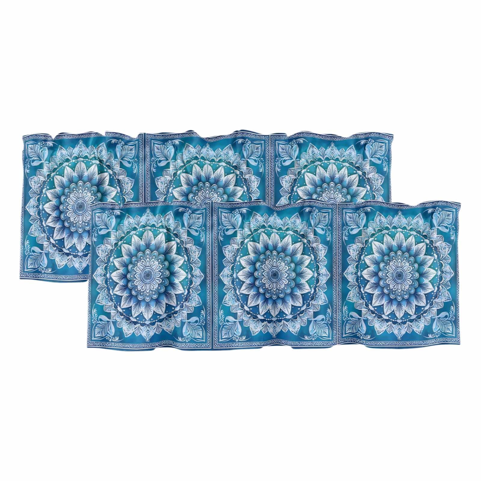 Blue Boho Floral Valances for Windows, Ethnic Tribal Abstract Flowers ...