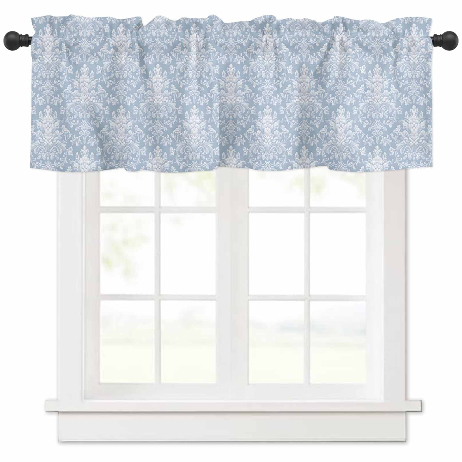 Blue Boho Floral Valances for Windows Farmhouse Kitchen Curtains ...