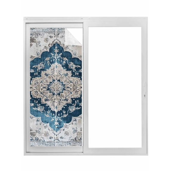 Blue Boho Floral Window Privacy Film, Vintage National Floral Textured ...