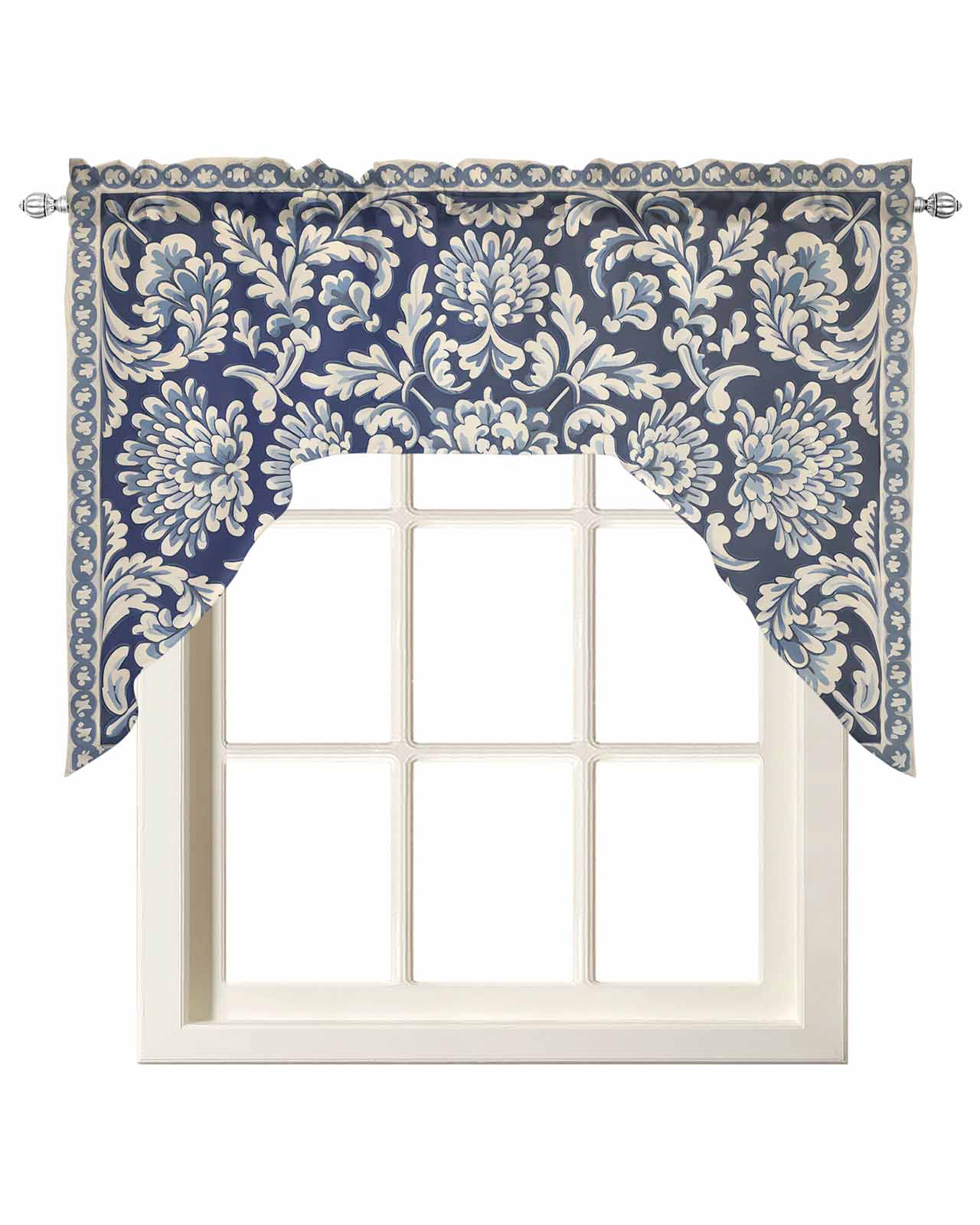 Blue Boho Flower Kitchen Curtains Swag Valance for Windows/Bathroom ...