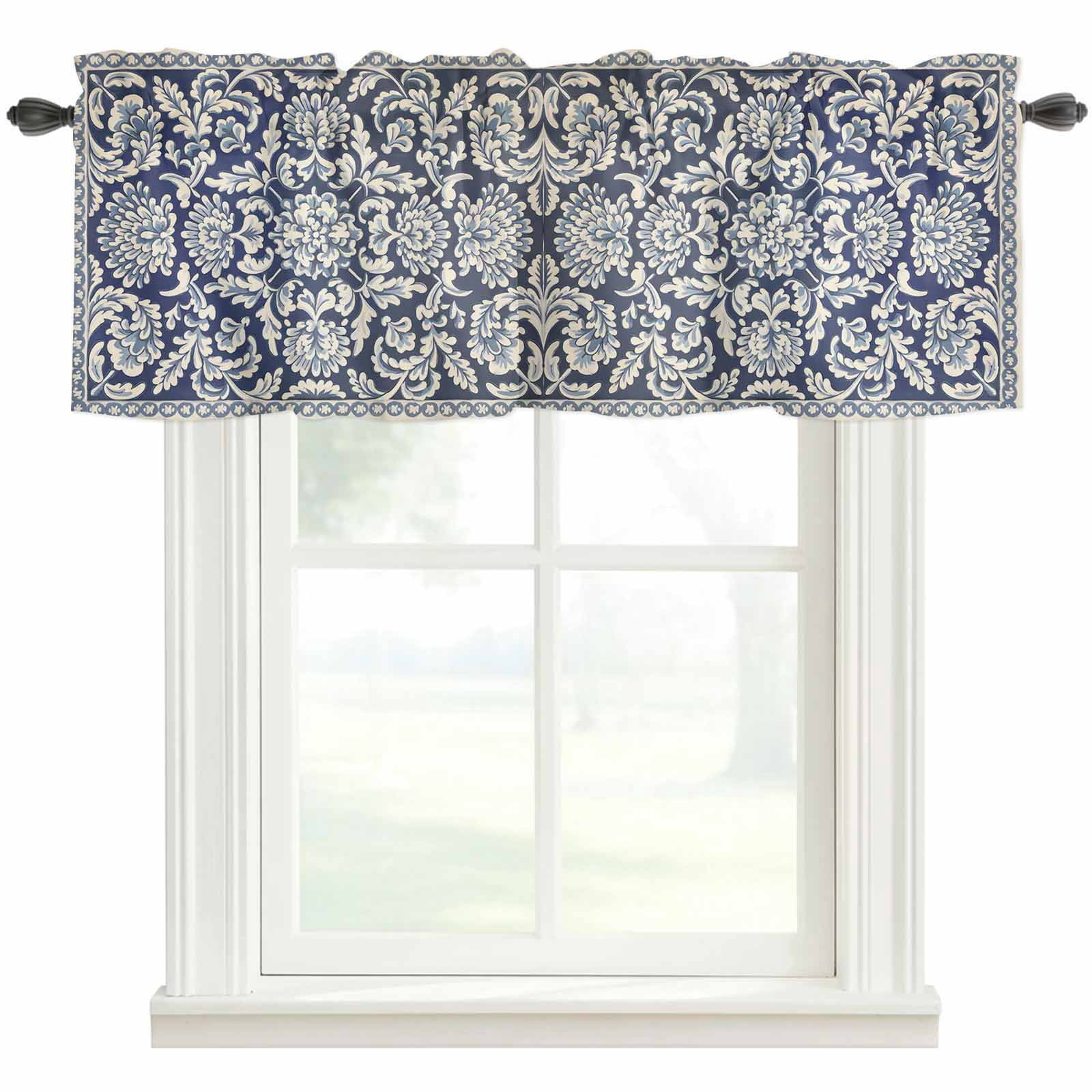 Blue Boho Flower Kitchen Valances for Windows, Country Vintage Tribal ...