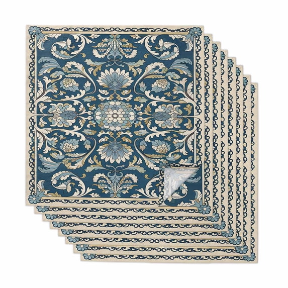 Blue Boho Flowers Cloth Napkins, Country Vintage Abstract Floral ...