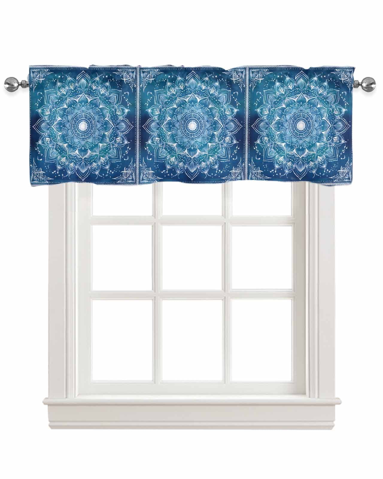 Blue Boho Flowers Kitchen Valances for Windows Farmhouse Linen Window ...