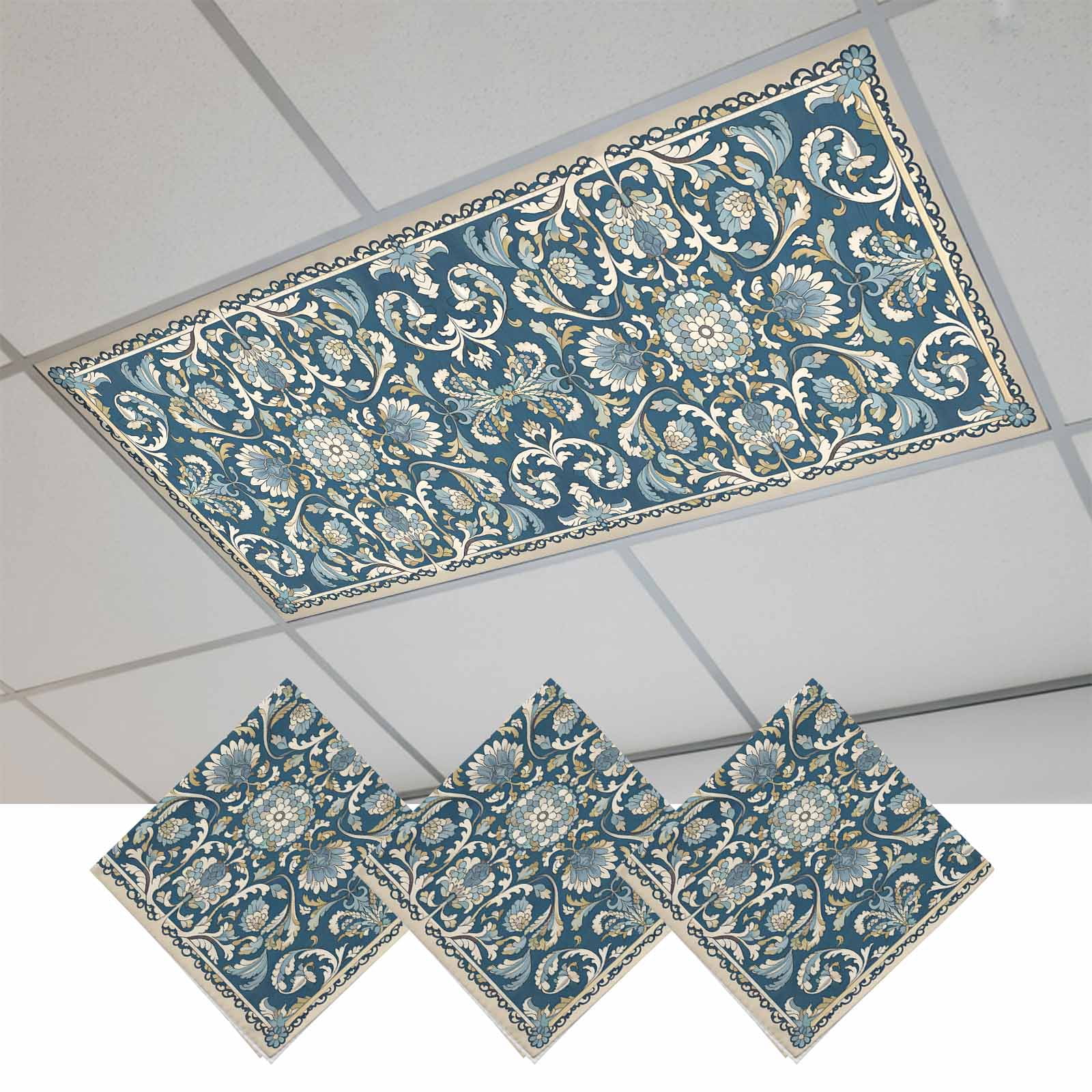 Blue Boho Flowers Magnetic Fluorescent Light Covers for Ceiling Lights ...