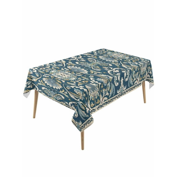 Blue Boho Flowers Table Cloth, Country Vintage Abstract Floral ...