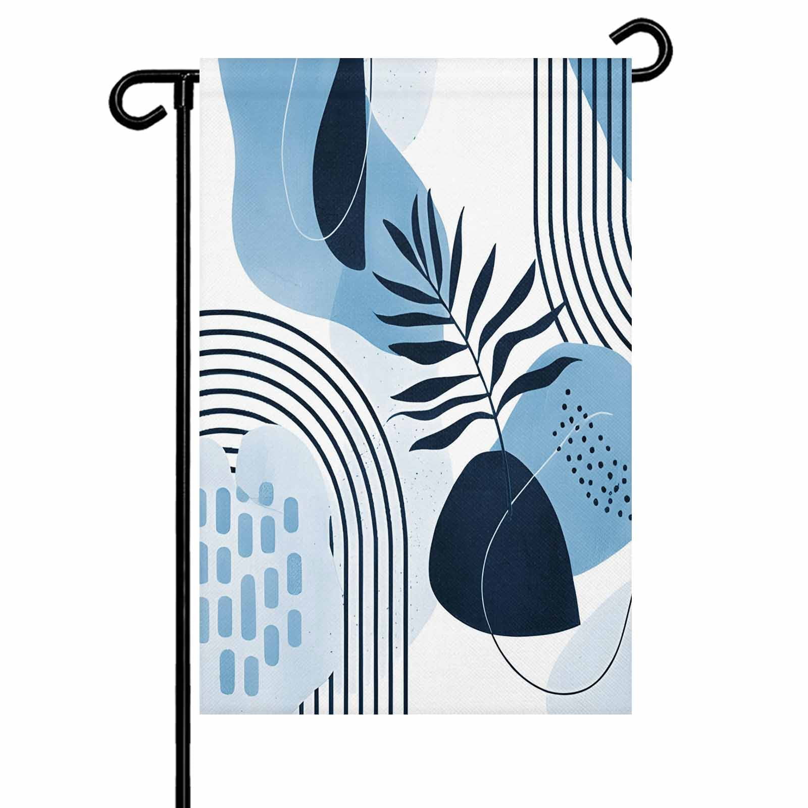 Blue Boho Garden Flag 12x18 Inch Medieval Leaves Geometric Lines ...