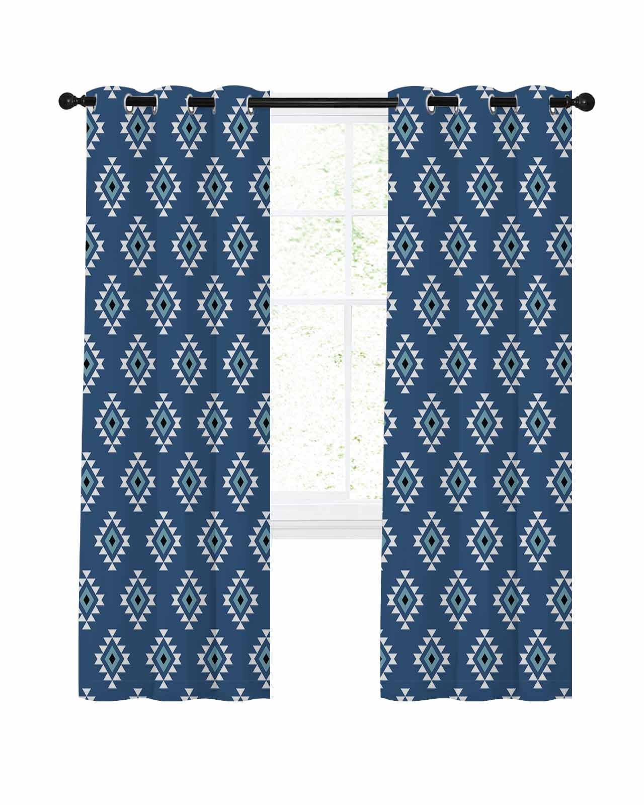 Blue Boho Geometric Blackout Curtains 63 Inches Long for Bedroom ...