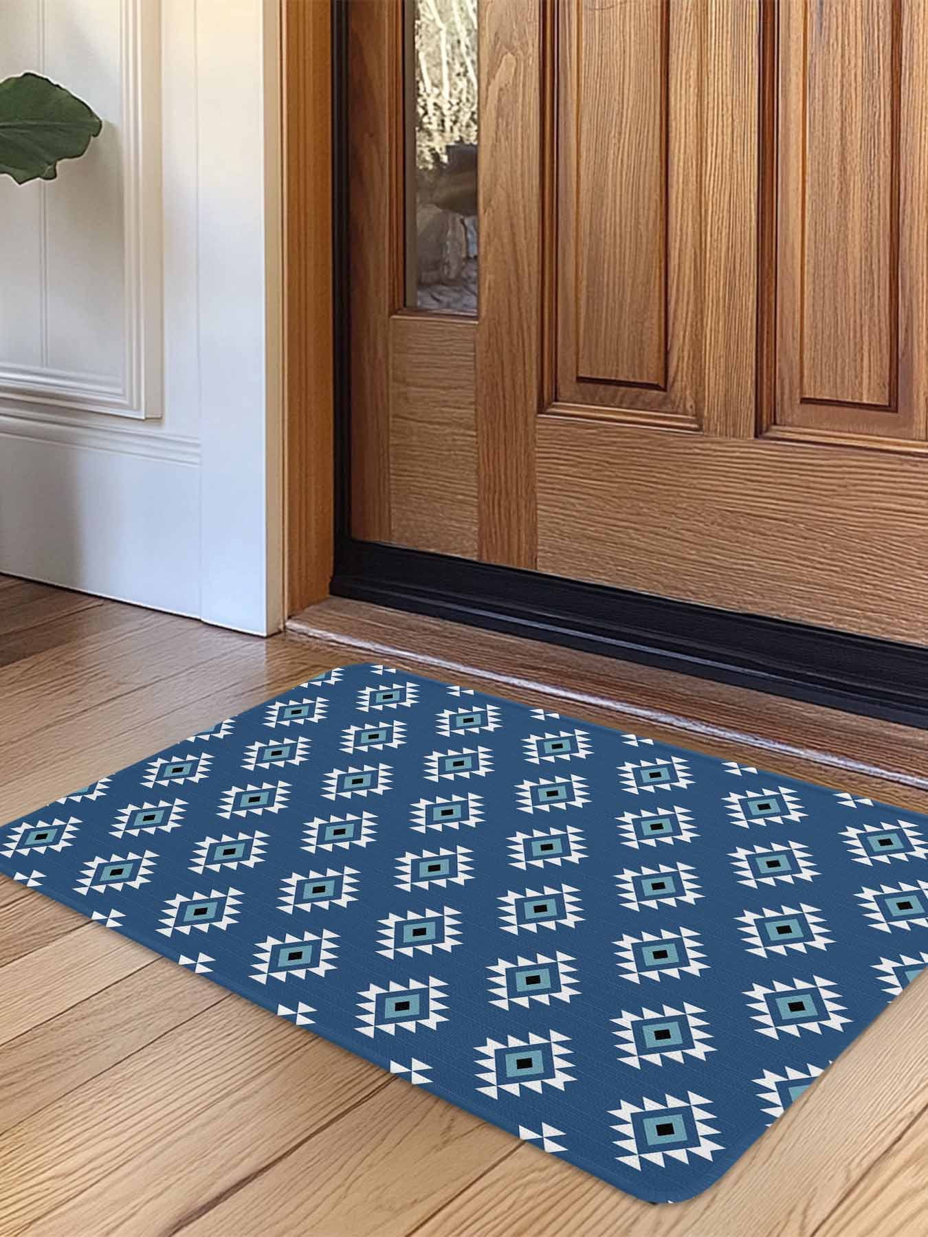 Blue Boho Geometric Door Mat Indoor Outdoor Entrance, Non Slip Rug for ...