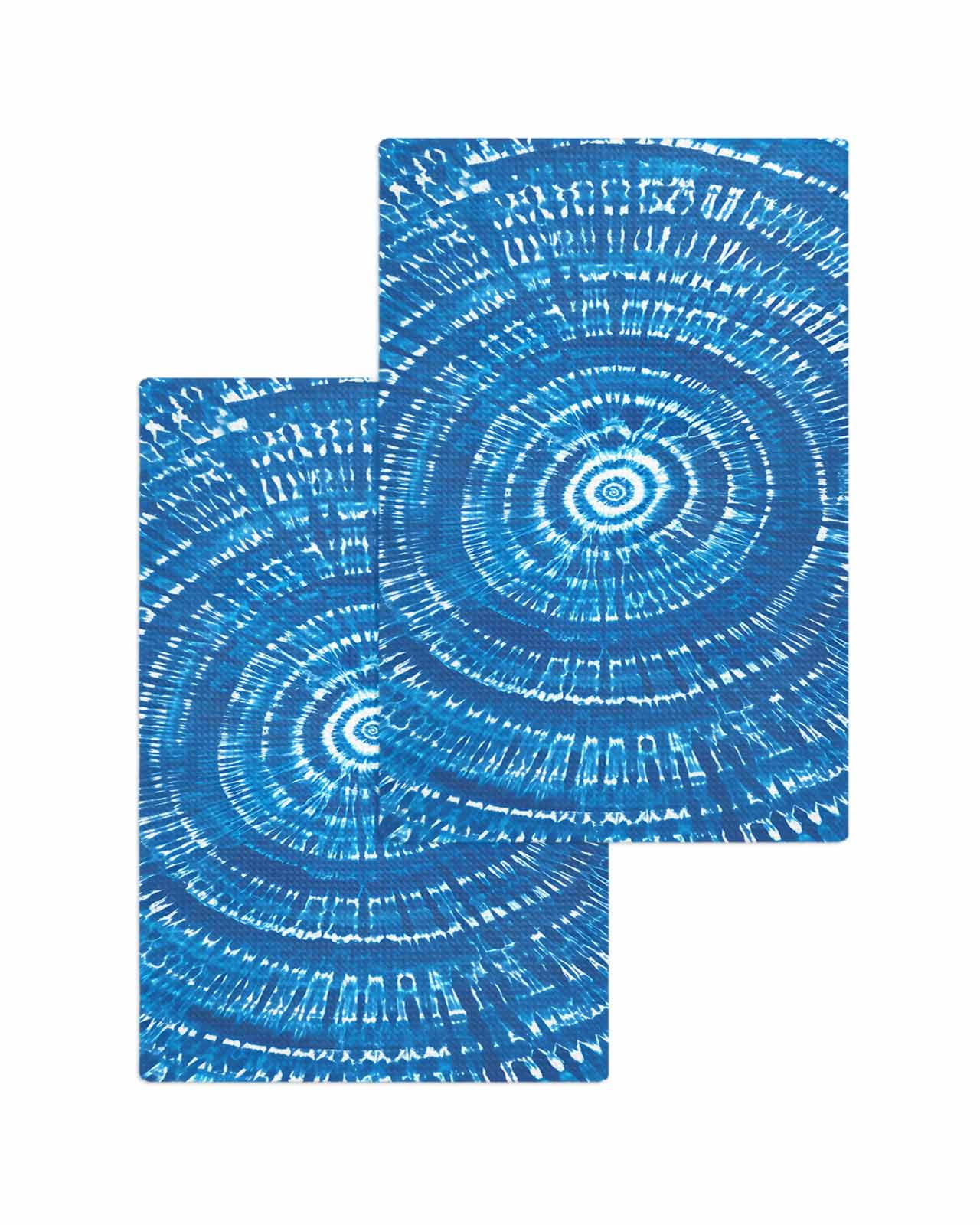 Blue Boho Geometric Kitchen Dish Towels for Drying Dishes Set of 2, Ombre Abstract Tie Dye ...