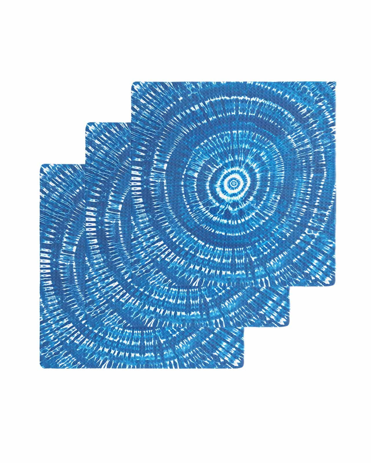 Blue Boho Geometric Kitchen Dish Towels for Drying Dishes Set of 3, Ombre Abstract Tie Dye ...