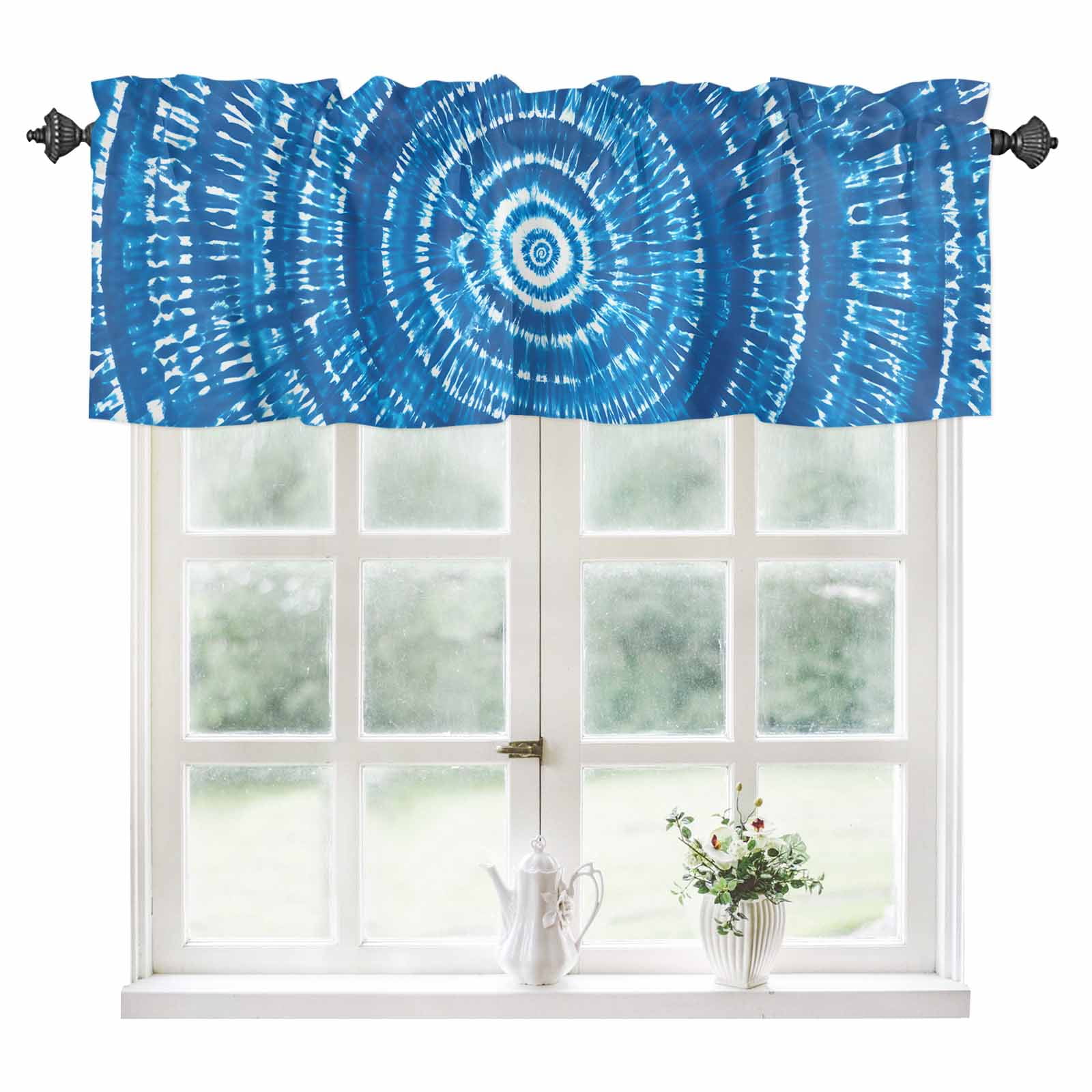 Blue Boho Geometric Kitchen Valances for Windows 60x18 Inch Kitchen ...
